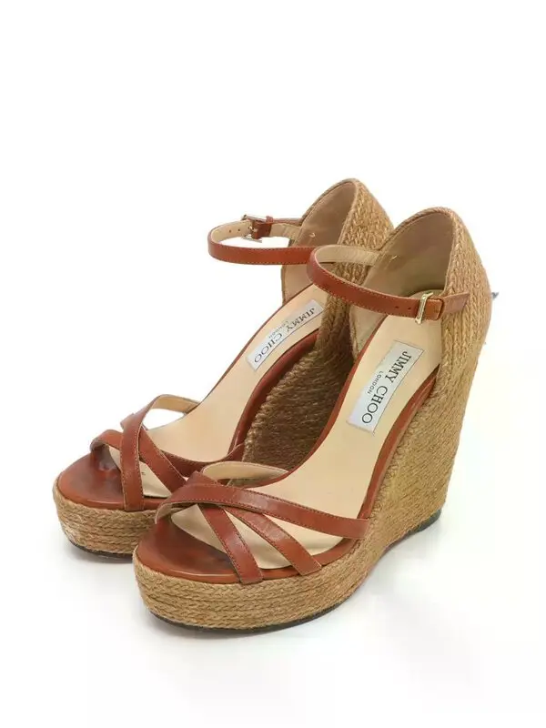 JIMMY CHOO Crossover Strap Wedge Sandals - Neutrals