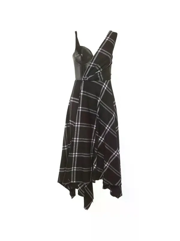 Alexander McQueen Check-pattern Leather-trim Midi Dress - Black