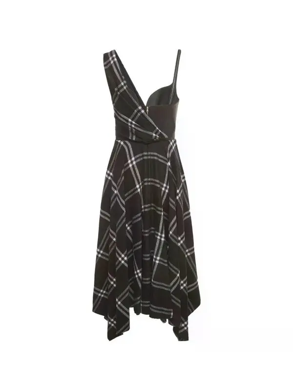 Alexander McQueen Check-pattern Leather-trim Midi Dress