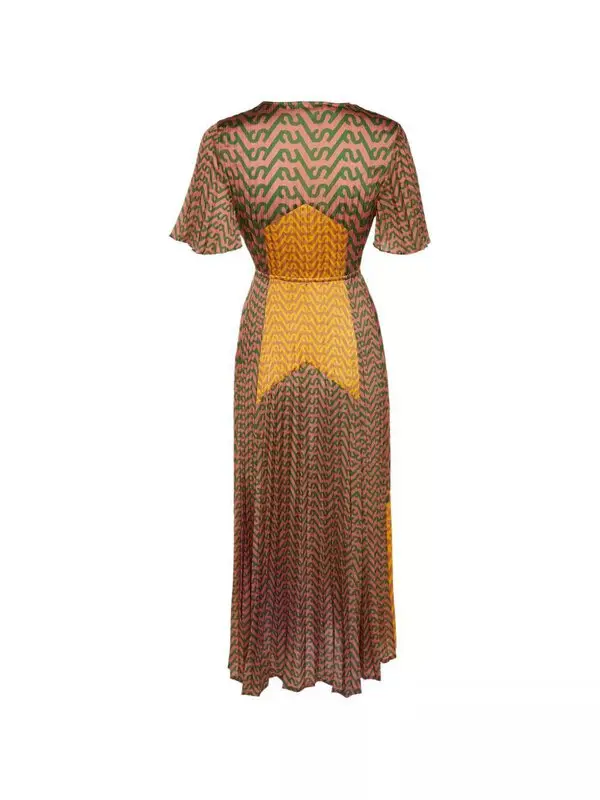 SELF-PORTRAIT Printed Plissé Maxi Dress
