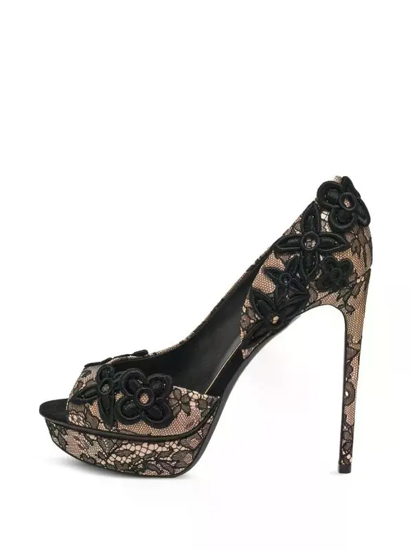 LOUIS VUITTON Lace Floral-appliqué Pumps