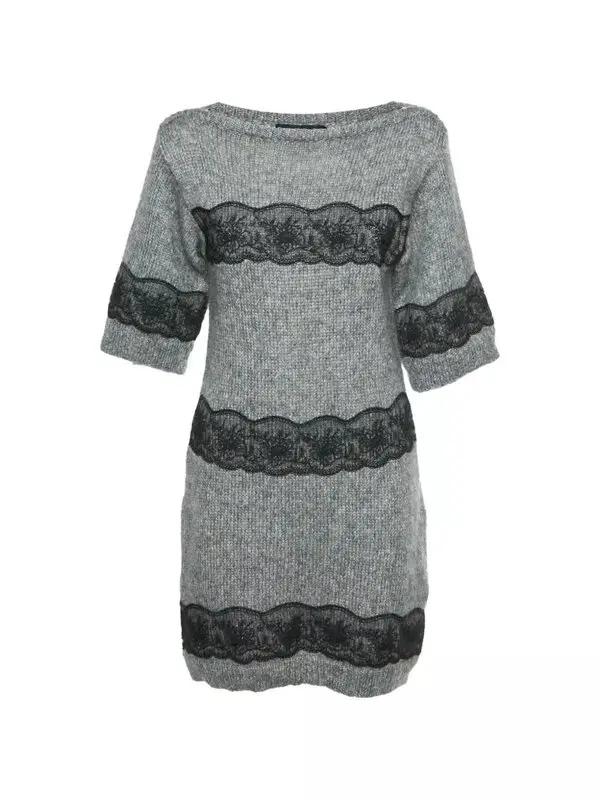 Dolce & Gabbana Lace-trim Rib-knit Mini Dress - Grey