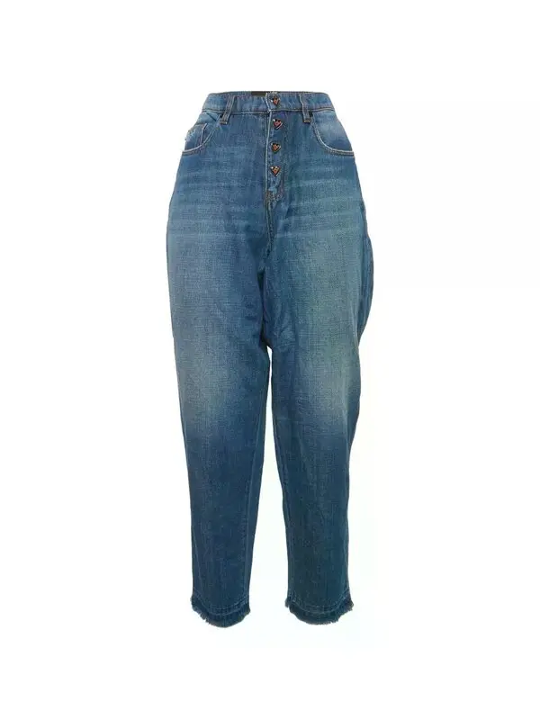 Moschino Distressed Heart-button Tapered Jeans - Blue