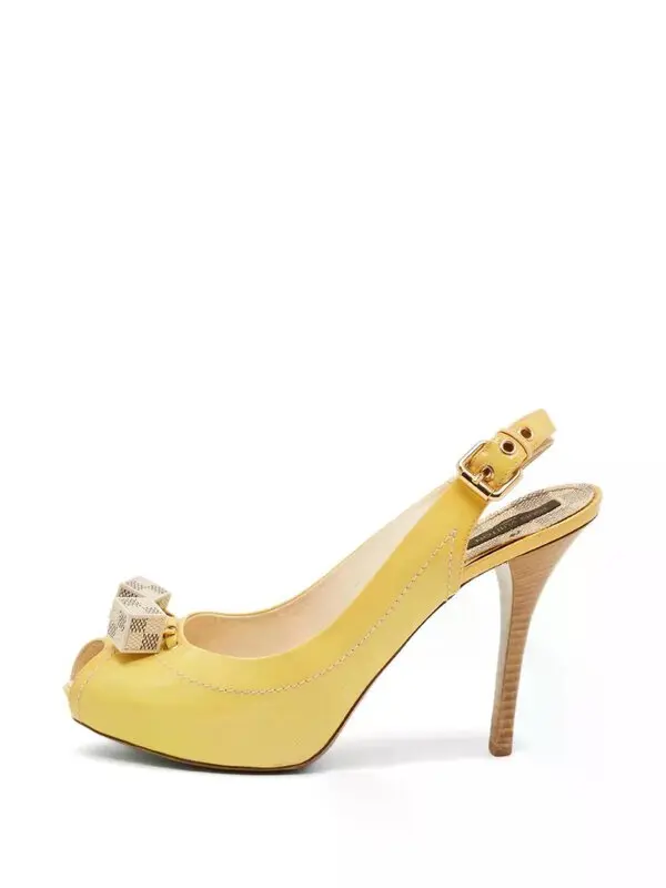 LOUIS VUITTON Patent Leather Dice Peep-toe Slingback Pumps