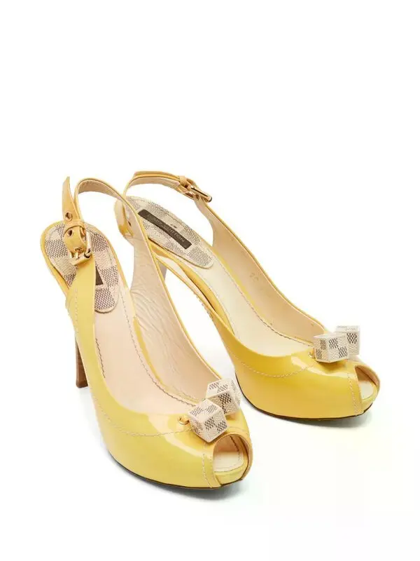 LOUIS VUITTON Patent Leather Dice Peep-toe Slingback Pumps