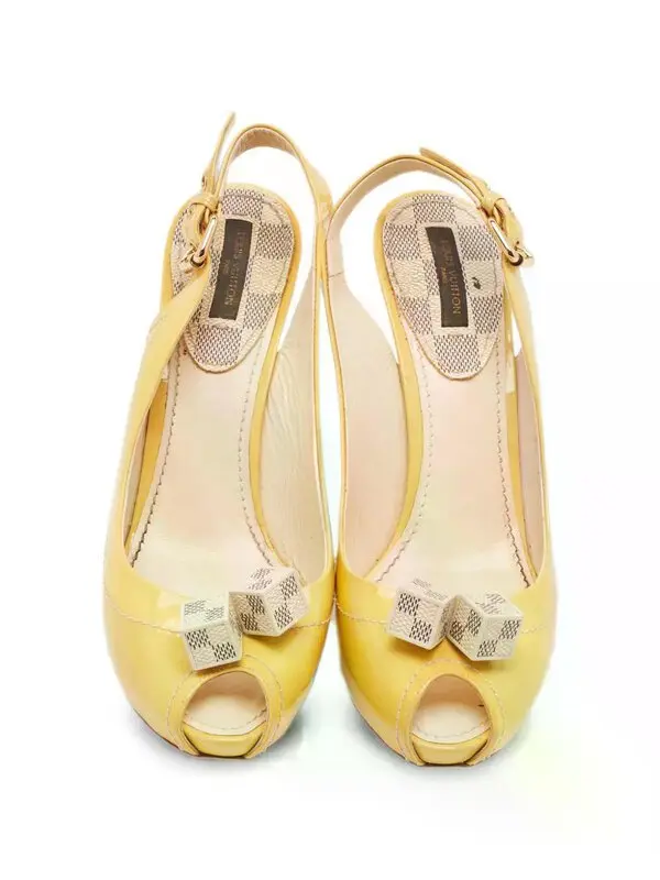 LOUIS VUITTON Patent Leather Dice Peep-toe Slingback Pumps