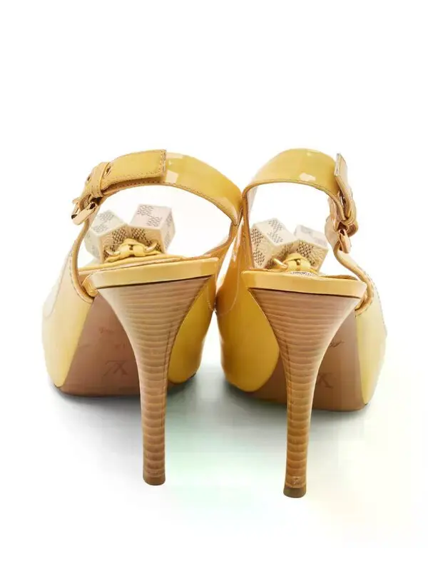 LOUIS VUITTON Patent Leather Dice Peep-toe Slingback Pumps