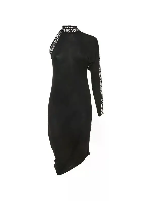 Versace 2018 Greca Logo One-shoulder Midi Dress - Black