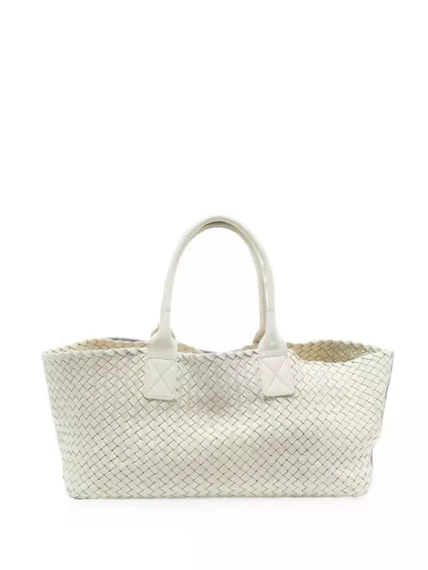 Bottega Veneta Medium Cabat Intrecciato Leather Tote Bag - White