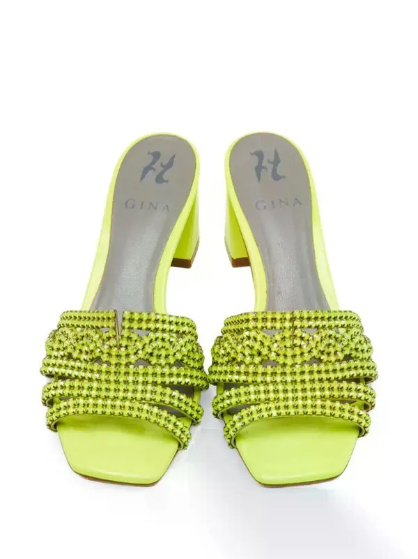 GINA Crystal Embellished Patent Leather Block Heel Sandals