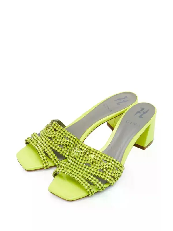 GINA Crystal Embellished Patent Leather Block Heel Sandals
