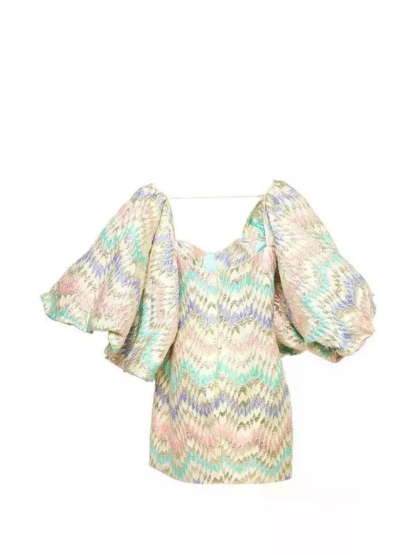 424 Chevron Jacquard Mini Dress With Puff Sleeves