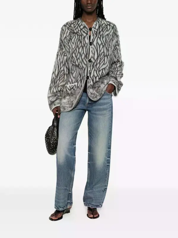 FORTE_FORTE Abstract-pattern Brushed-finish Cardigan