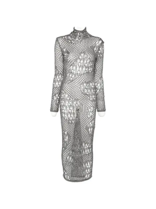 DONDUP Open-knit Long-sleeved Midi Dress