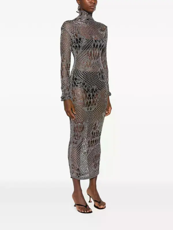 DONDUP Open-knit Long-sleeved Midi Dress