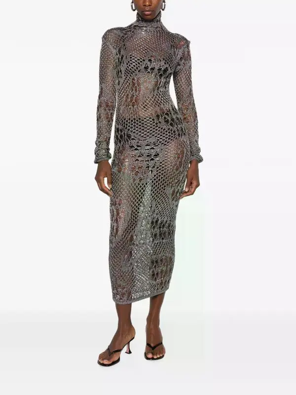 DONDUP Open-knit Long-sleeve Midi Dress
