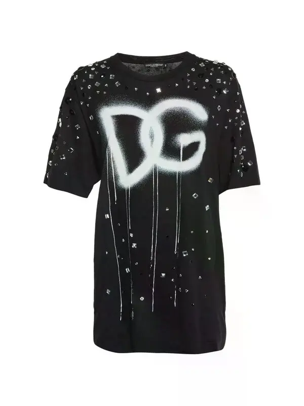 Dolce & Gabbana Spray-paint-print Embellished T-shirt - Black