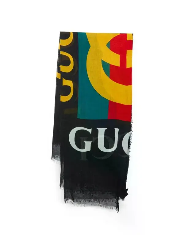 Gucci Logo-print Frayed Scarf - Black