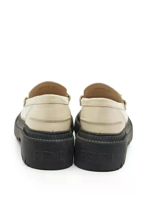 Fendi Cream Gold-tone Logo Platform Loafers