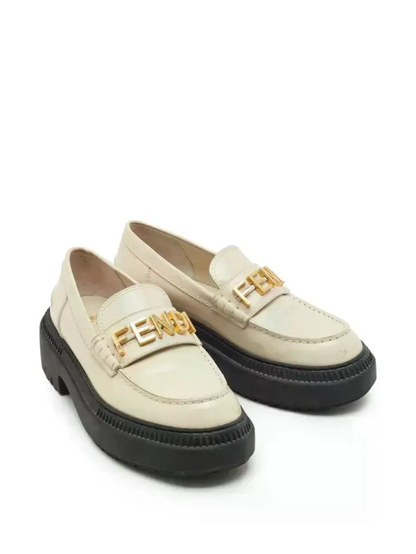 Fendi Cream Gold-tone Logo Platform Loafers