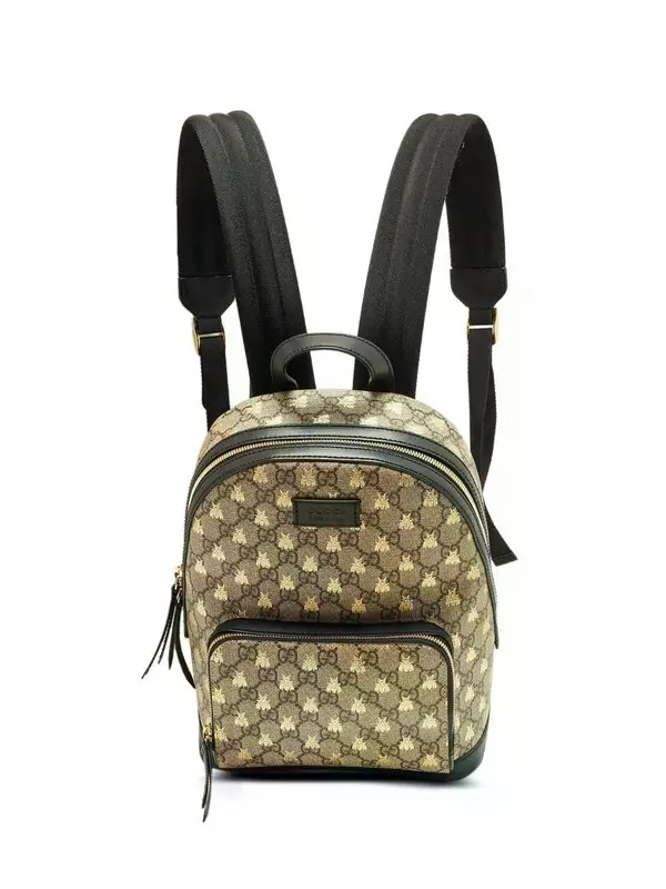 Gucci Gg Supreme Embroidered Bee Backpack - Neutrals