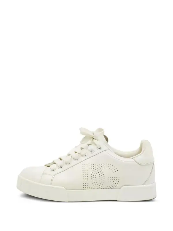 Dolce & Gabbana Portofino Perforated Leather Sneakers - White