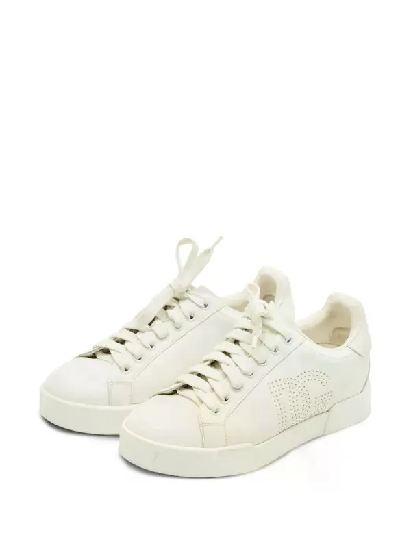 Dolce & Gabbana Portofino Perforated Leather Sneakers - White