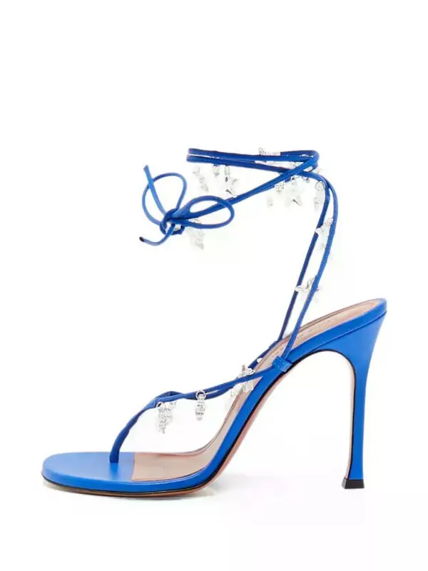 Amina Muaddi Leather Star Charm High Stiletto Heel Sandals - Blue