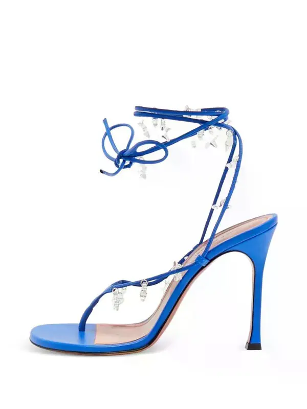 Amina Muaddi Leather Star Charm High Stiletto Heel Sandals - Blue