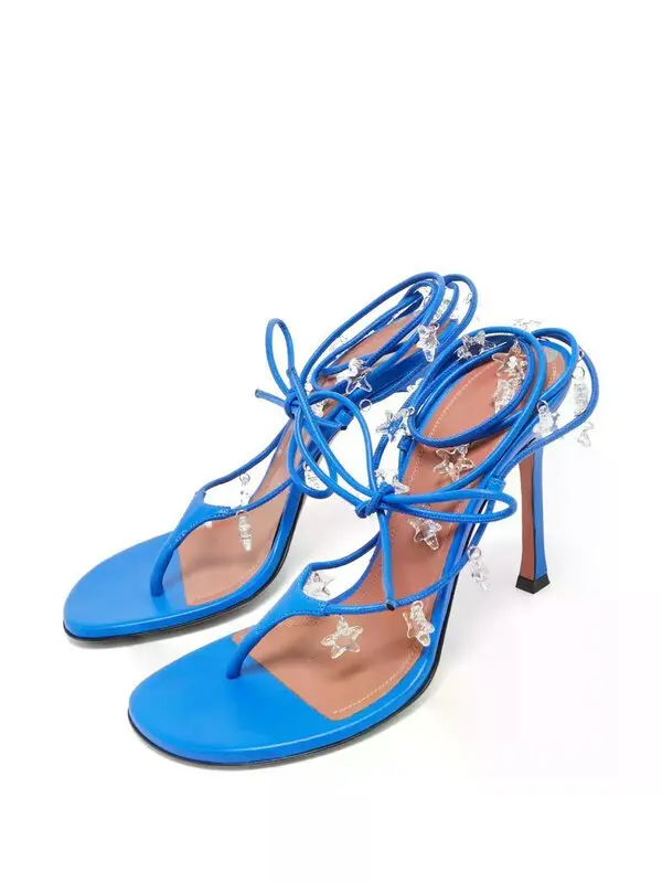 Amina Muaddi Leather Star Charm High Stiletto Heel Sandals