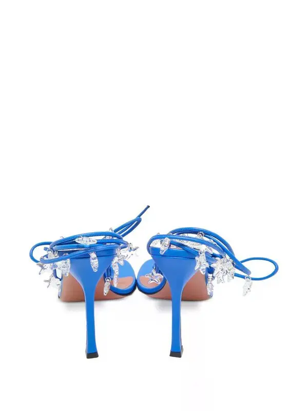 Amina Muaddi Leather Star Charm High Stiletto Heel Sandals