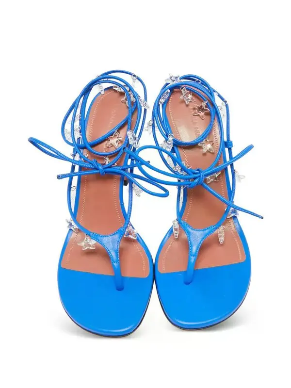 Amina Muaddi Leather Star Charm High Stiletto Heel Sandals