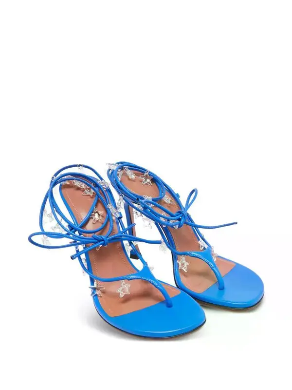 Amina Muaddi Leather Star Charm High Stiletto Heel Sandals