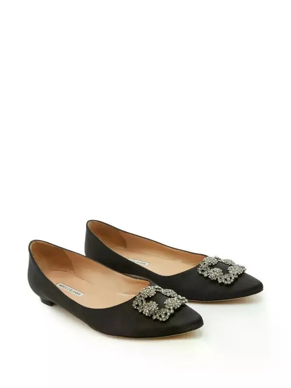 Manolo Blahnik Hangisi Crystal Ballet Flats - Black