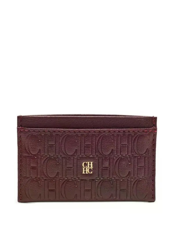 Carolina Herrera Embossed-logo Leather Card Holder - Red