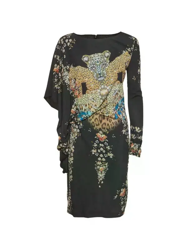 Roberto Cavalli Class Animal-print Draped Midi Dress