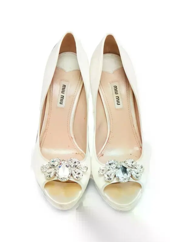 Miu Miu Crystal-embellished Peep-toe Pumps
