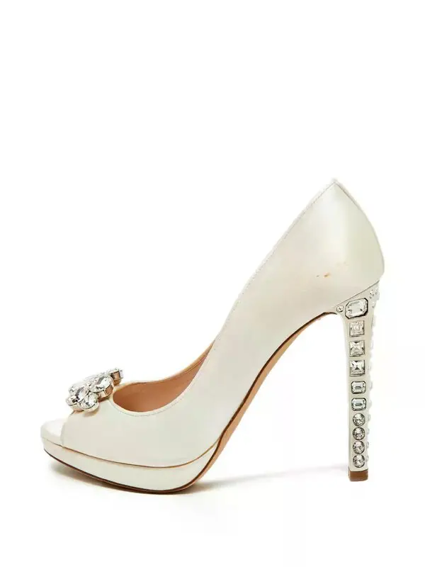 Miu Miu Crystal Embellished Peep-toe Pumps - Neutrals