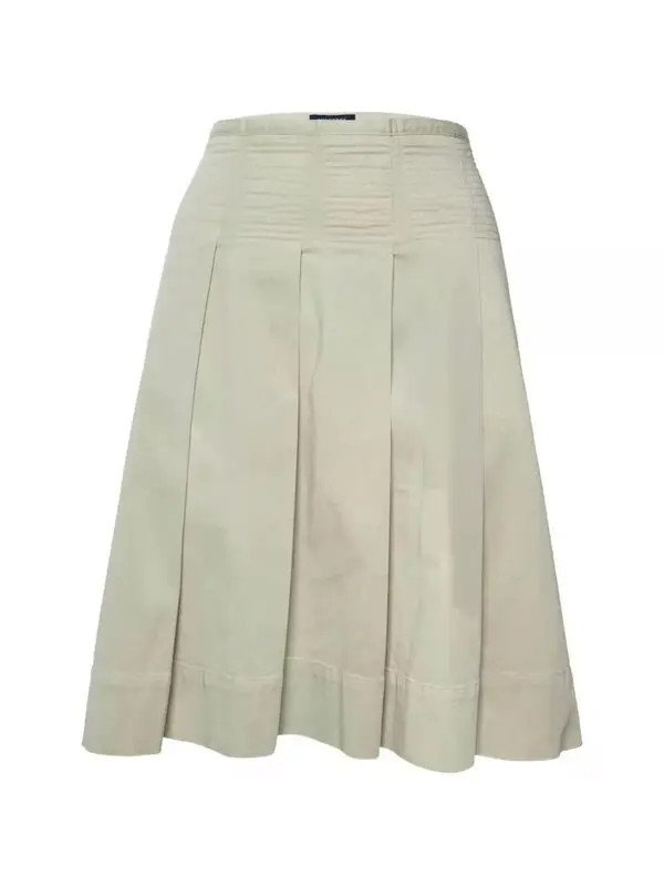 Burberry Pleated Cotton Denim Midi Skirt - Neutrals