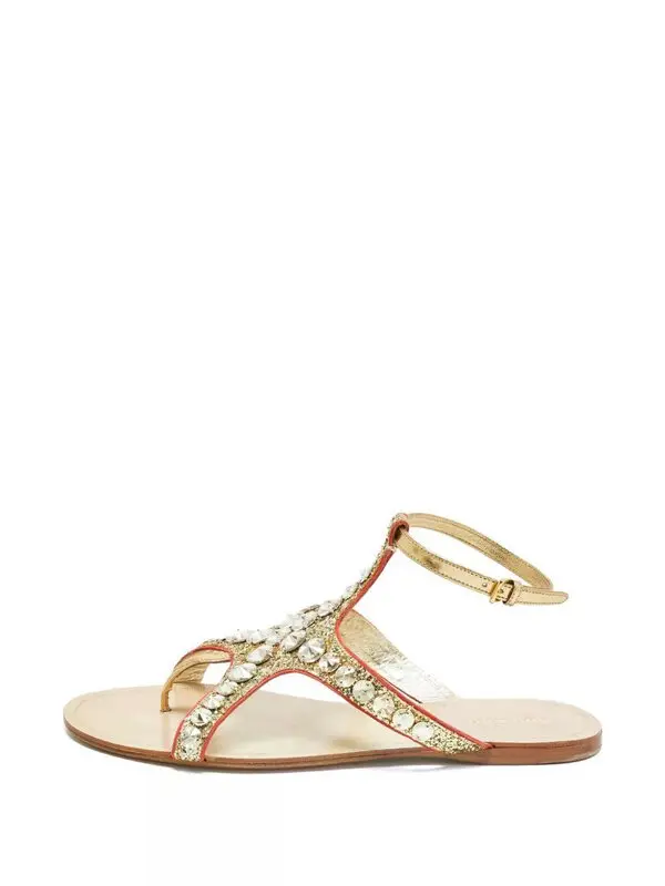 Miu Miu Crystal-embellished Flat Sandals - Gold