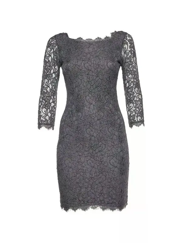 Diane Von Furstenberg Lace Zip-up Mini Dress - Grey