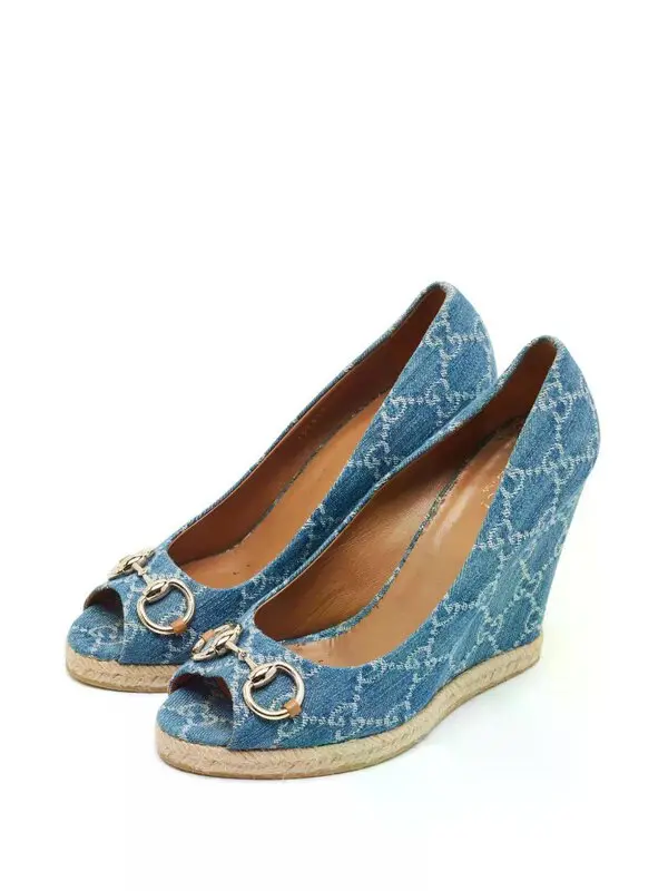Gucci Charlotte Peep-toe Wedge Pumps - Blue