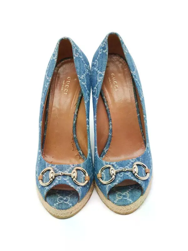 Gucci Charlotte Peep-toe Wedge Pumps - Blue