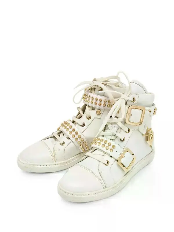 Philipp Plein Leather Studded High-top Sneakers - White