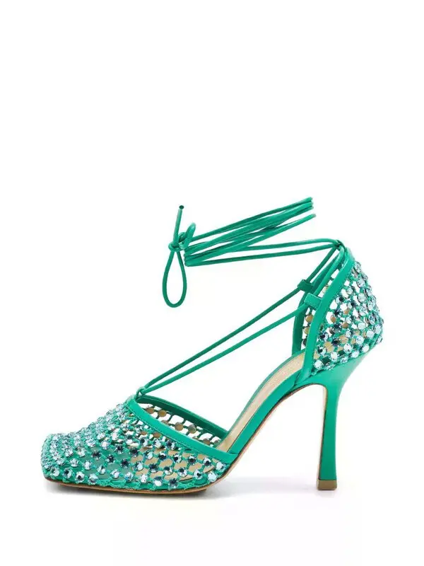 Bottega Veneta Stretch Crystal-embellished Ankle-wrap Hr+++eeled Pumps - Green