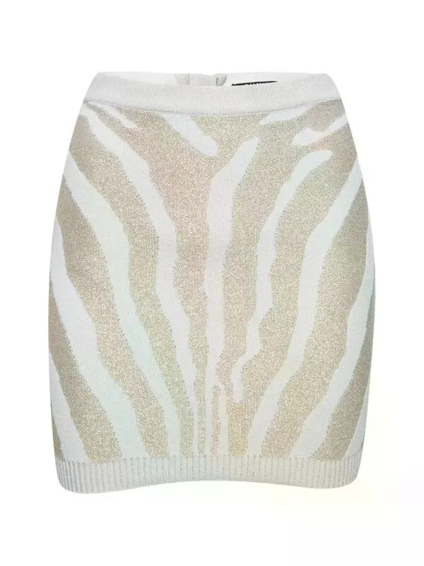 Balmain Mini Zebra-intarsia Metallic-knit Skirt