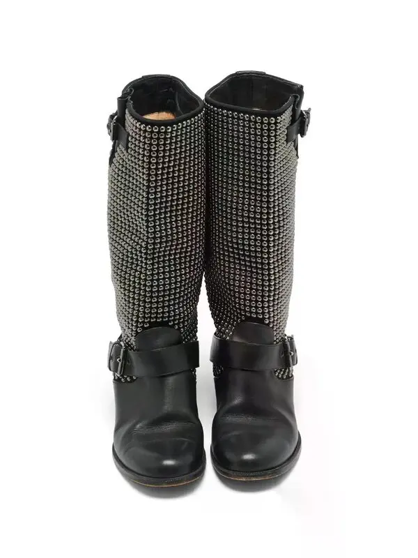 CHRISTIAN LOUBOUTIN Studded Buckle Leather Mid-calf Boots
