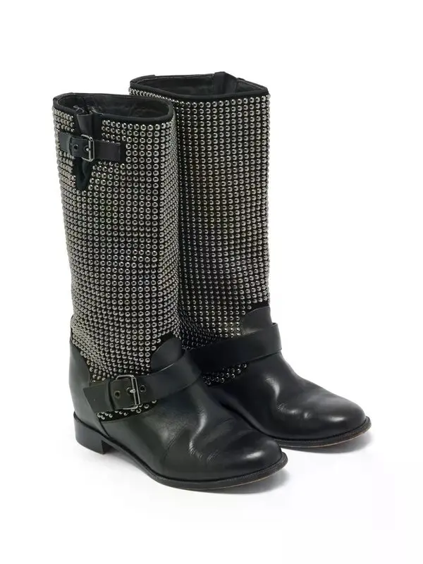 CHRISTIAN LOUBOUTIN Studded Buckle Leather Mid-calf Boots