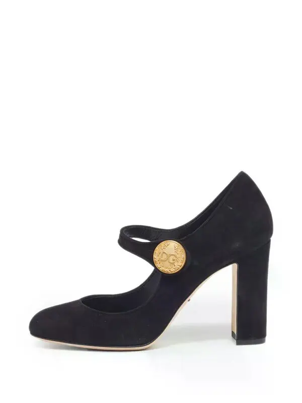 Dolce & Gabbana Suede Logo Button Mary Jane Pumps - Black
