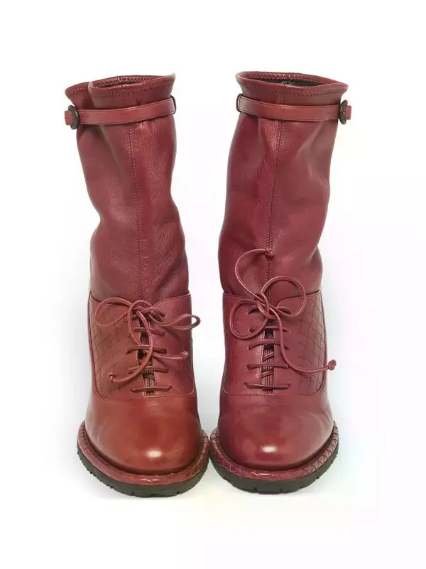 Bottega Veneta Burgundy Intrecciato Wedge Ankle Boots